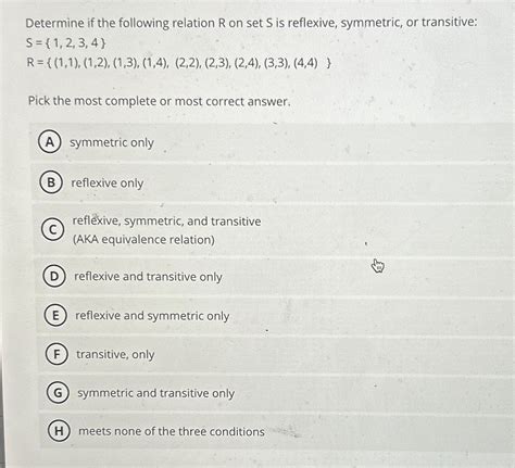 Solved Determine if the following relation R ﻿on set S ﻿is | Chegg.com