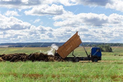 Premium Photo A Dump Truck Unloads Manure Brought From A Livestock