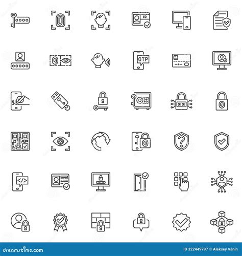 Identification And Authentication Line Icons Set Stock Illustration Illustration Of Secure