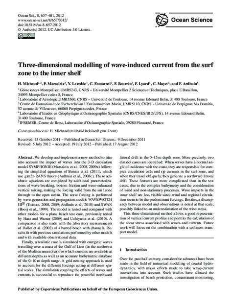 Pdf Three Dimensional Modelling Of Wave Induced Current From The Surf Zone To The Inner Shelf