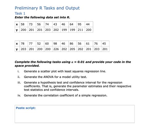Solved Preliminary R Tasks And Output Task 1 Enter The Following