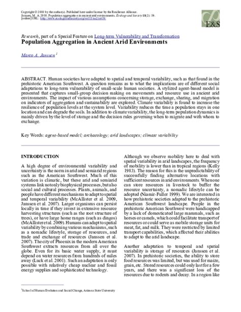 Pdf Population Aggregation In Ancient Arid Environments
