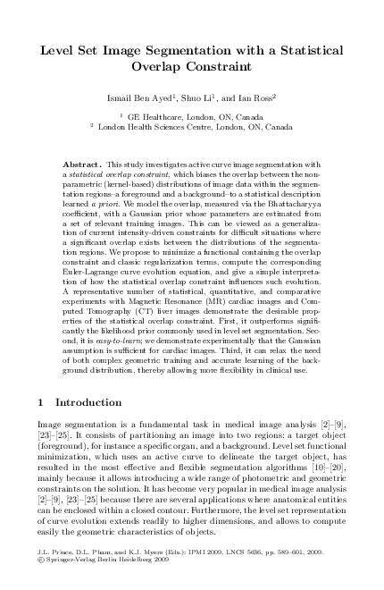 Pdf Level Set Image Segmentation With A Statistical Overlap Constraint