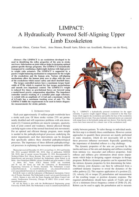 PDF LIMPACT A Hydraulically Powered Self Aligning Upper Limb Exoskeleton
