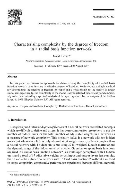 Pdf Characterising Complexity By The Degrees Of Freedom In A Radial