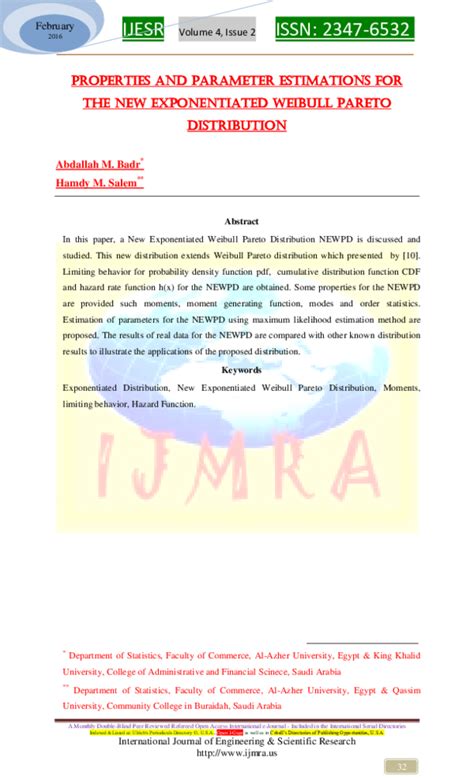 Pdf Properties And Parameter Estimations For The New Exponentiated Weibull Pareto Distribution