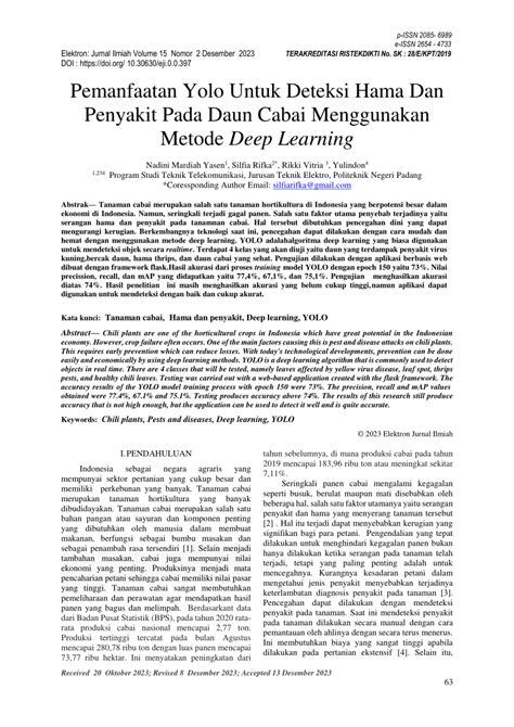 Pdf Pemanfaatan Yolo Untuk Deteksi Hama Dan Penyakit Pada Daun Cabai Menggunakan Metode Deep