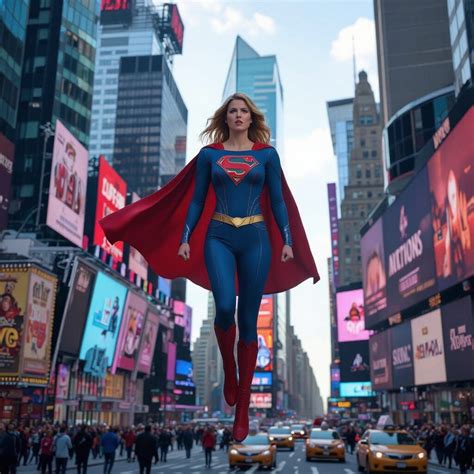 Supergirl Landing In Times Square Cinematic Film Ai Art