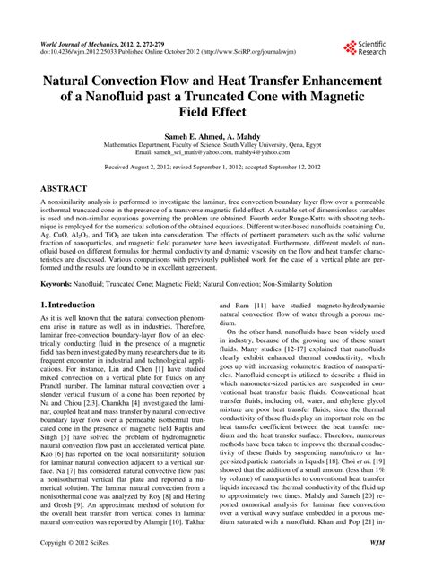 Pdf Natural Convection Flow And Heat Transfer Enhancement Of A Nanofluid Past A Truncated Cone