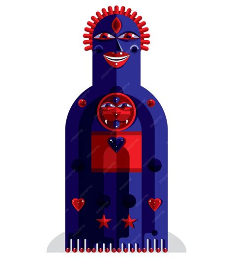 기괴한 생물 벡터 일러스트 레이 션 입체파 그래픽 현대 그림 흰색 절연 이상한 캐릭터의 평면 디자인 이미지 프리미엄 벡터