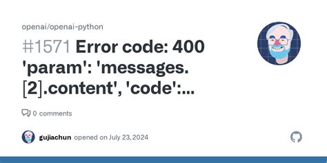 Error Code 400 Param Messages 2 Content Code None · Issue