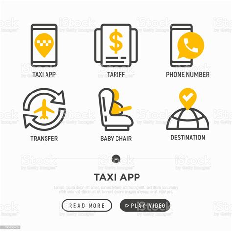 택시 응용 프로그램 얇은 라인 아이콘 세트 포인터 관세 전화 번호 목적지 공항 전송 어린이 좌석 벡터 그림입니다 카시트에 대한 스톡 벡터 아트 및 기타 이미지 Istock