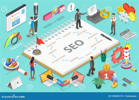 D Isometric Flat Vector Conceptual Illustration Of Search Engine Optimization Steps Stock