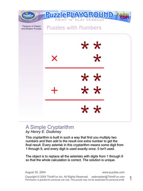 Puzzles With Numbers A Simple Cryptarithm Pdf