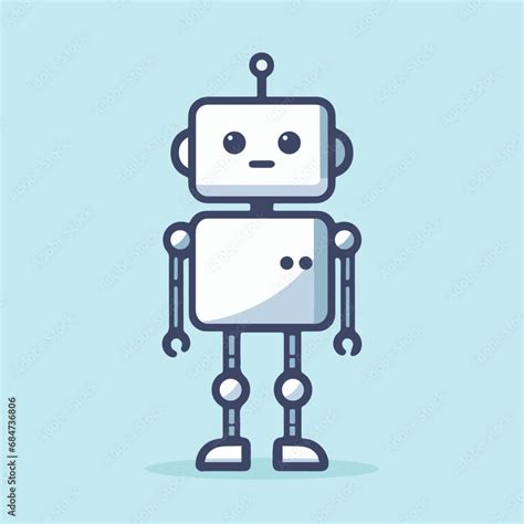 2d Flat Robot Standing Still Color Vector Illustration Icon Simple