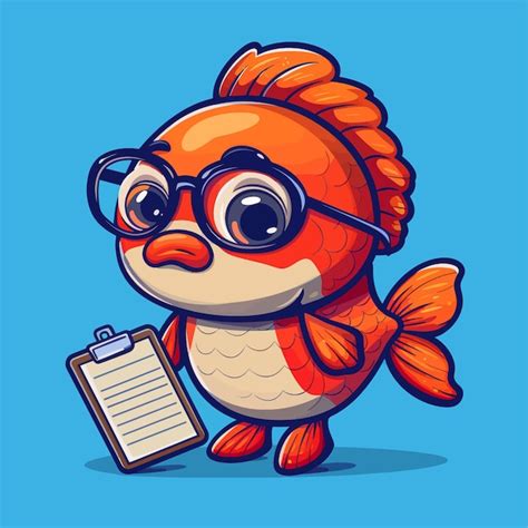 Premium Vector Kawaii Cute Vector Logo Sticker Of Fish Hold Paint Brush