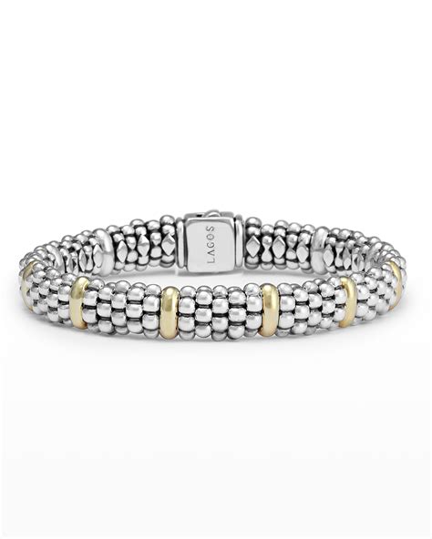 Lagos Ceramic And Sterling Silver White Caviar Seven Station Bracelet