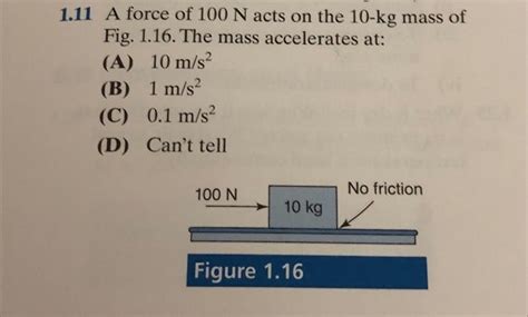 Solved 1 11 A Force Of 100 N Acts On The 10 Kg Mass Of Fig