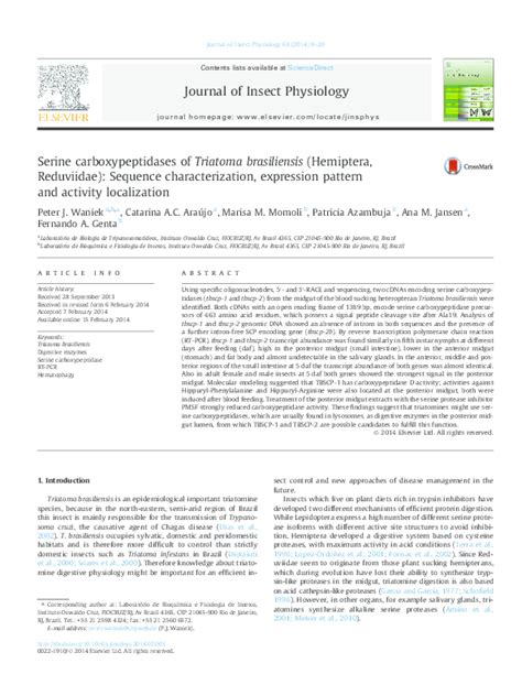 Pdf Serine Carboxypeptidases Of Triatoma Brasiliensis Hemiptera Reduviidae Sequence
