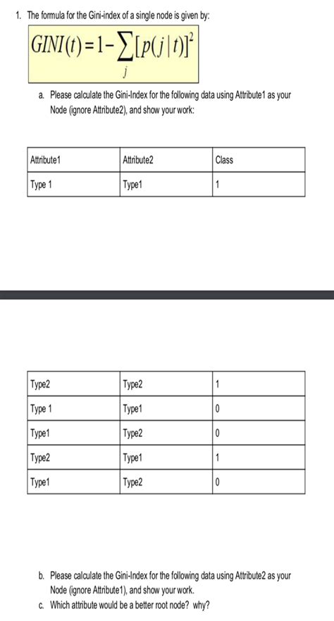 Solved The Formula For The Gini Index Of A Single Node Is Given By