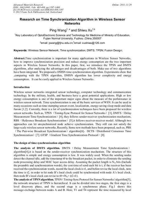 Research On Time Synchronization Algorithm In Wireless Sensor Networks Scientificnet