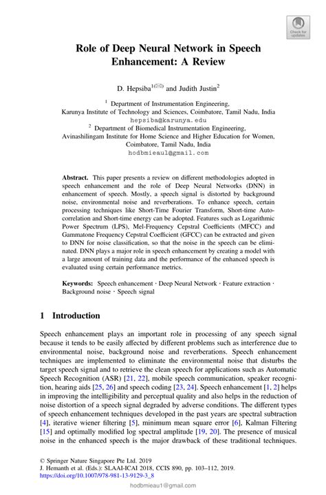 PDF Role Of Deep Neural Network In Speech Enhancement A Review