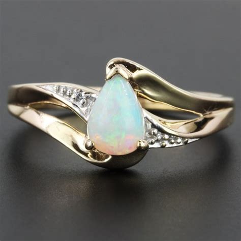 10k Yellow Gold Pear Opal And Diamond Ring Aandv Pawn