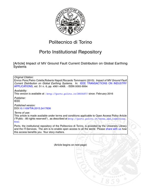 Impact Of Mv Ground Fault Current Distribution On Global Earthing Systems Pdf Electric Power