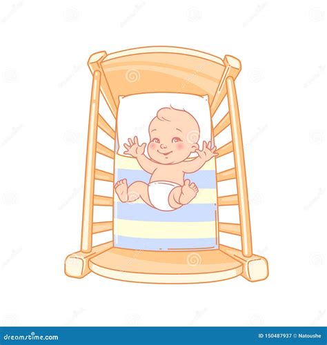 Nettes Kleines Baby Wach Spiel Im Bett Vektor Abbildung Illustration Von Nacht Kissen