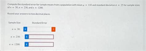 Solved Compute The Standard Error For Sample Means From A Chegg Com