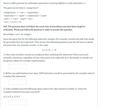 Here Is A Bnf Grammar For Arithmetic Expressions