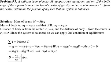 Problem 5 7 A Uniform Beam Of Mass M Supports Two Masses M1 And M2 If The Knife Edge Of The