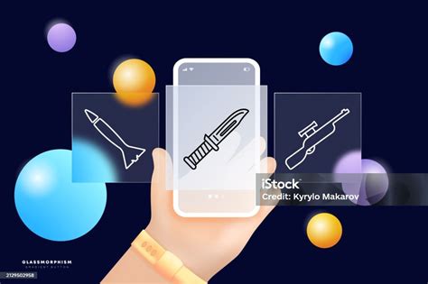 무기 세트 아이콘입니다 소총 볼트 건 시력 확대 칼 손잡이 군사 장비 무장 로켓 미사일 탄두 전화 공 Glassmorphism 스타일 겨냥에 대한 스톡 벡터 아트 및 기타