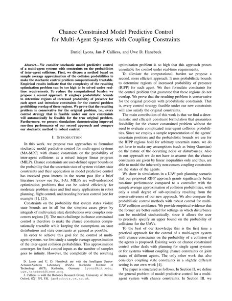 PDF Chance Constrained Model Predictive Control For Multi Agent Systems With Coupling Constraints