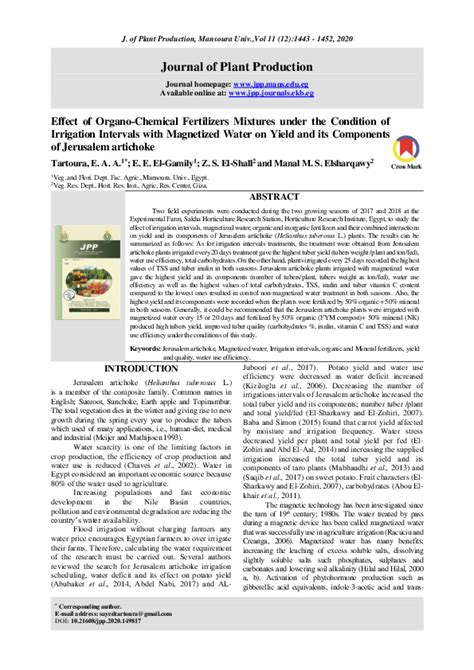 Pdf Effect Of Organo Chemical Fertilizers Mixtures Under The Condition Of Irrigation Intervals