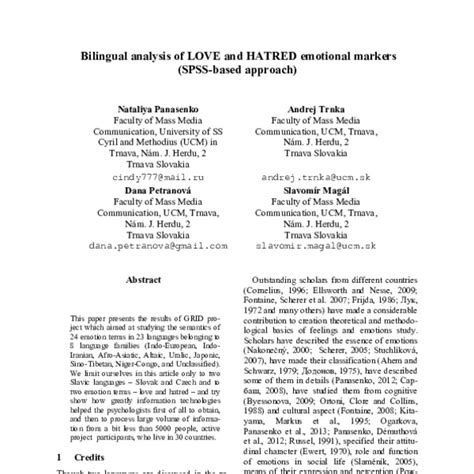 Bilingual Analysis Of Love And Hatred Emotional Markers Spss Based Approach Acl Anthology