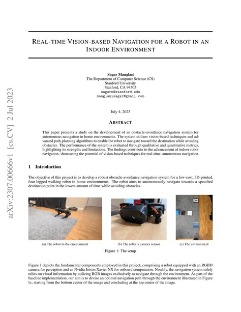 Pdf Real Time Vision Based Navigation For A Robot In An Indoor Environment