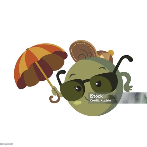 행성 머큐리는 선글라스를 끼고 우산 만화 그림 흰색 배경에 고립된 개체 벡터를 들고 녹색을 가지고 있다 Planetarium