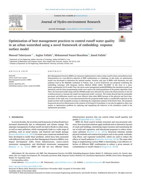 Pdf Optimization Of Best Management Practices To Control Runoff Water Quality In An Urban