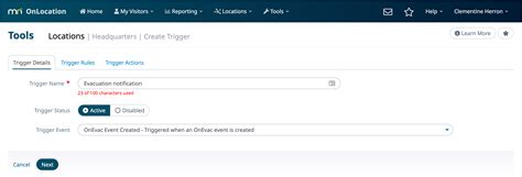 set up a trigger to get notified when a onevac event is created mri