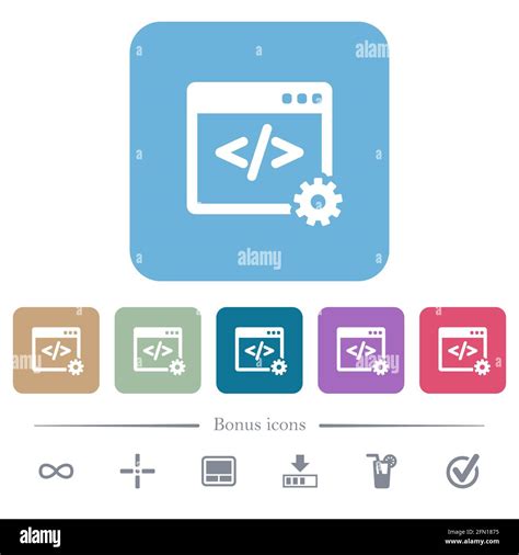 web development white flat icons on color rounded square backgrounds 6