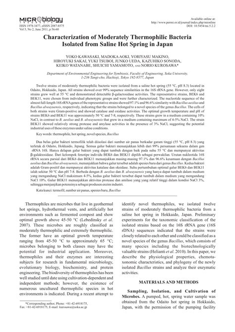Pdf Characterization Of Moderately Thermophilic Bacteria Isolated From Saline Hot Spring In Japan