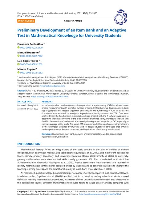 Pdf Preliminary Development Of An Item Bank And An Adaptive Test In Mathematical Knowledge For