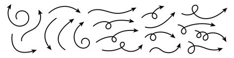 Collection of curved arrows. Set simple curved hand drawn arrows. Collection of pointers ...