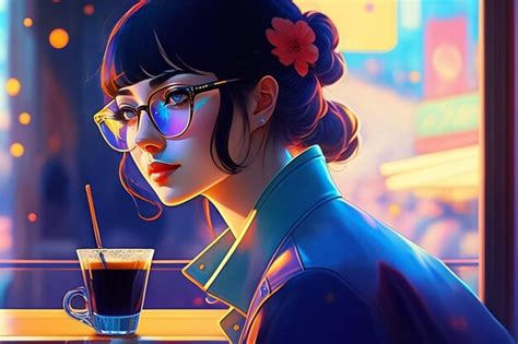 Premium Ai Image A Woman With Long Blonde Hair Wearing Glasses And A
