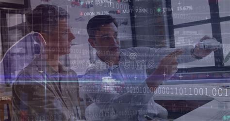 Image Of Financial Data Processing And Binary Coding Over Caucasian