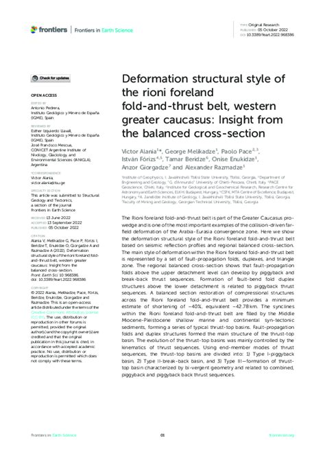 Pdf Deformation Structural Style Of The Rioni Foreland Fold And Thrust Belt Western Greater