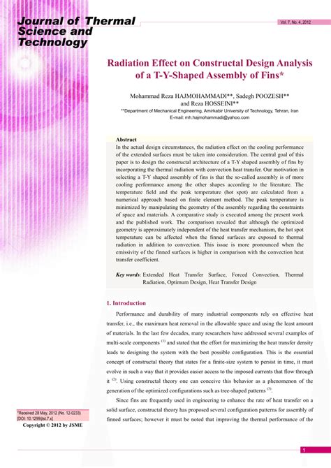 Pdf Radiation Effect On Constructal Design Analysis Of A T Y Shaped Assembly Of Fins