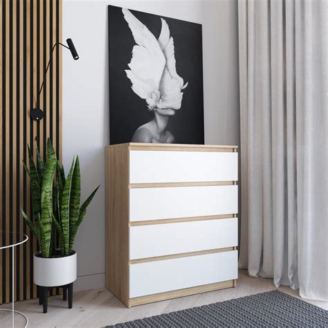 ᐉ Комод Vays R 4 4 висувні ящики з фасадами без ручок Дуб Сонома Білий