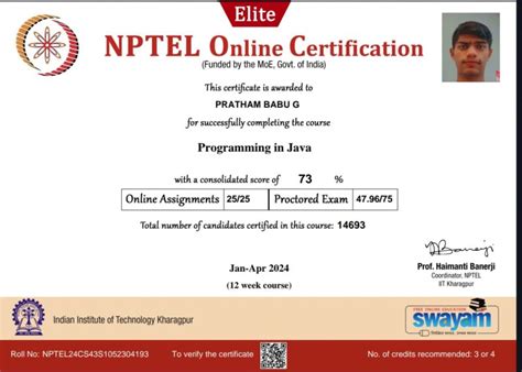 Pratham Babu Kulkarni On Linkedin Nptel Programminginjava Elite